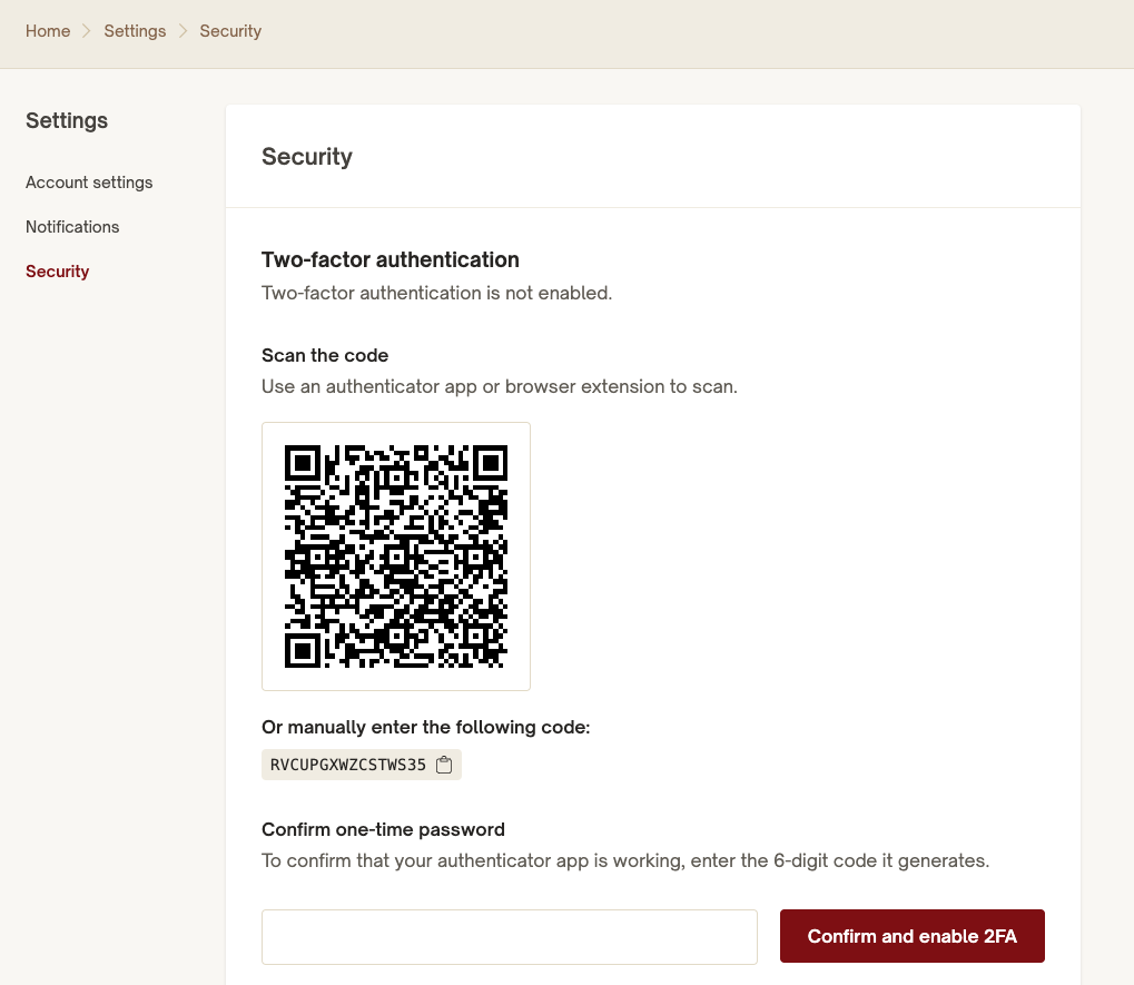 How do I enable two-factor authentication?